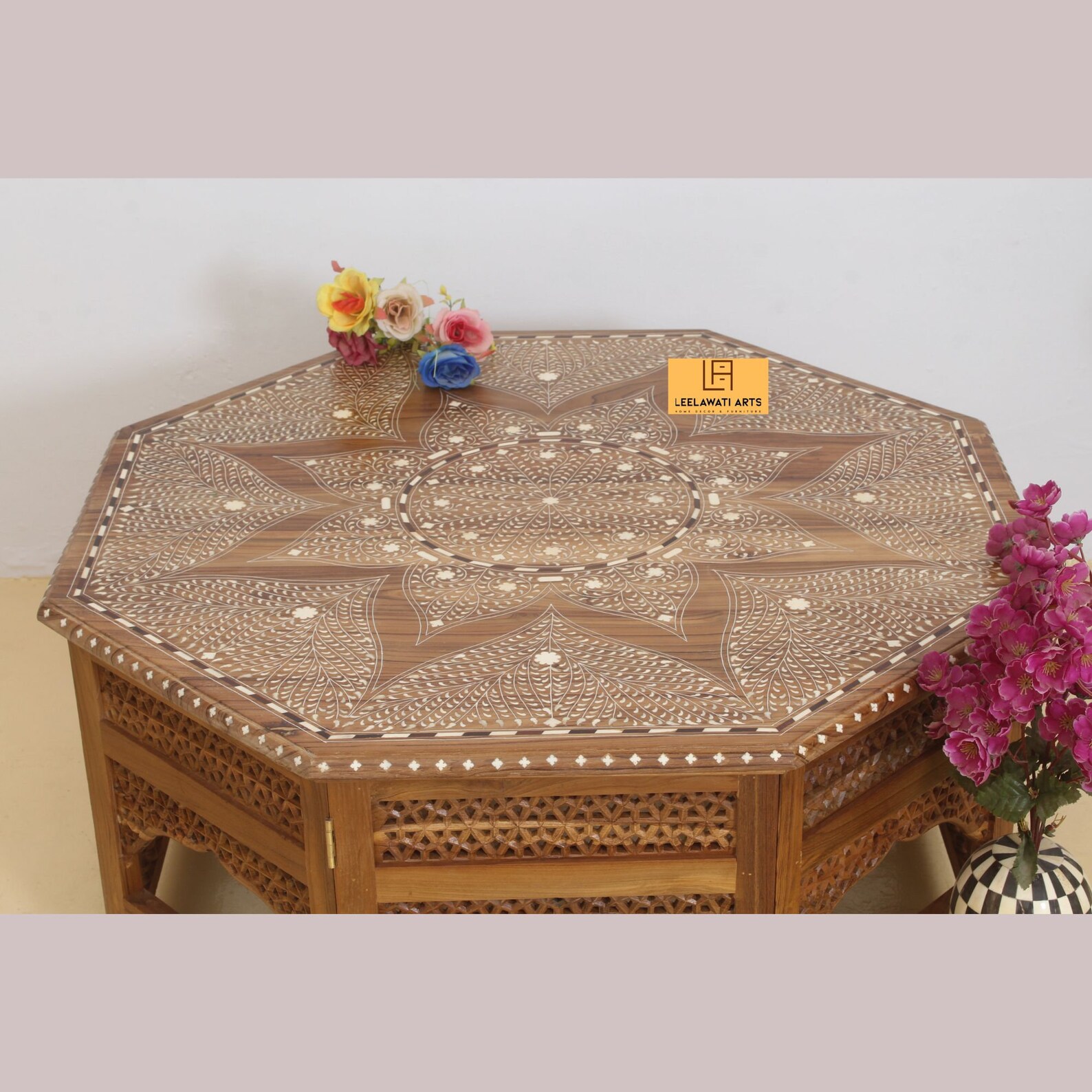 Wood Bone Inlay Coffee Table Wood Inlaid Coffee Table Octagonal Inlaid ...