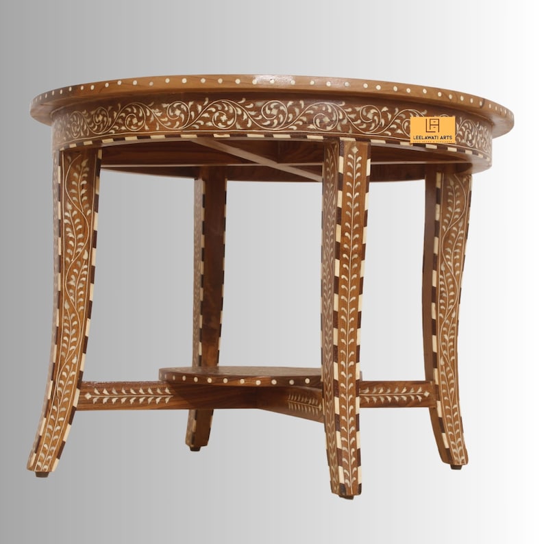 Wood Bone Inlay Round Side Table / Coffee Table / Inlay Coffee Table ...