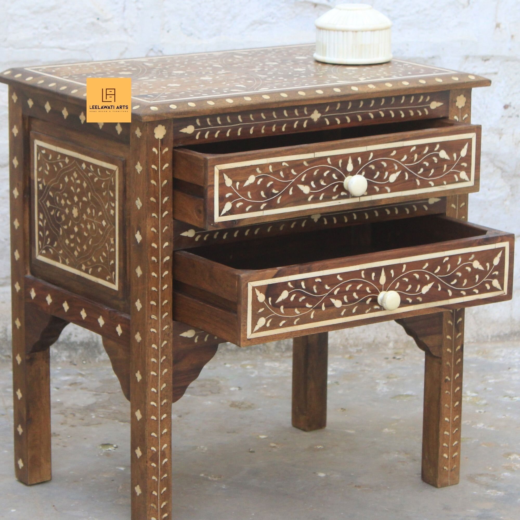 Bone Inlay 2 Drawer Bed Side Table Night Bedside Table - Etsy