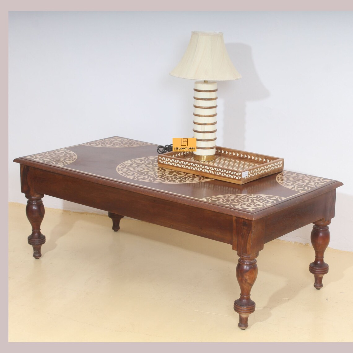 Wood Inlaid Table Wood MOP Inlay Table Antique Canter Table Living Room ...