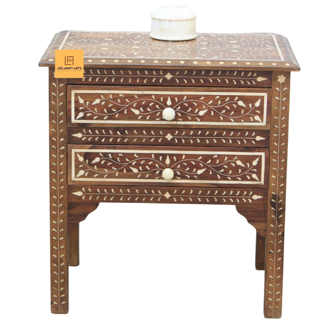 Bone Inlay 2 Drawer Bed Side Table Night Bedside Table - Etsy