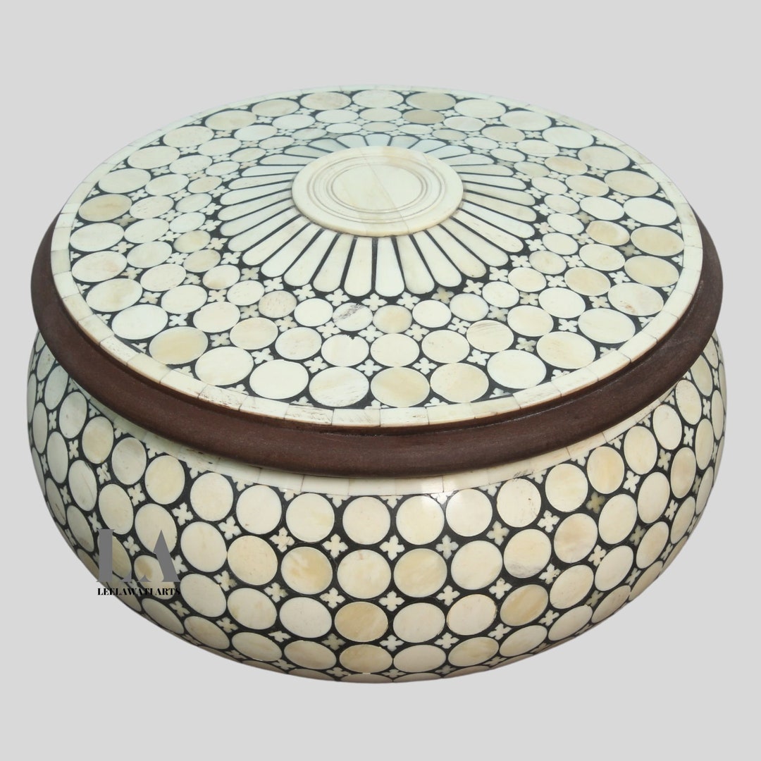 Royal Wood Bone Inlay Round White Box Good Storage ,home Decorative ...