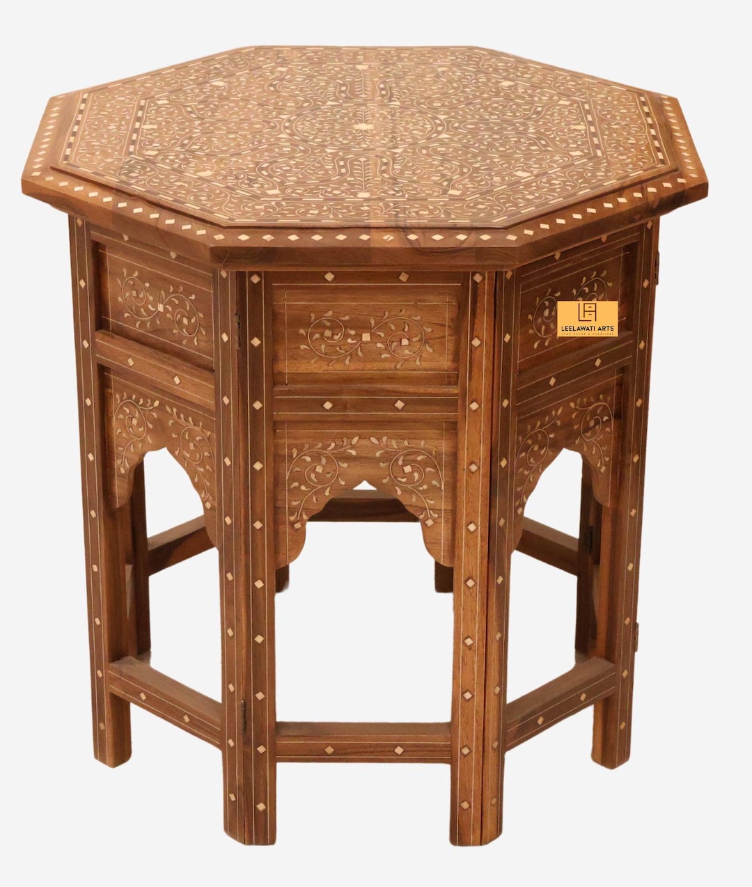 Wood Bone Inlaid Table Home Décor | Wood Bone Inlay Hexagon Side Table ...