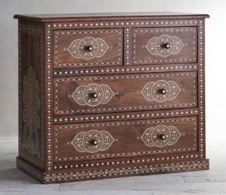 Wood Inlay Chest of 4 Drawers - Etsy