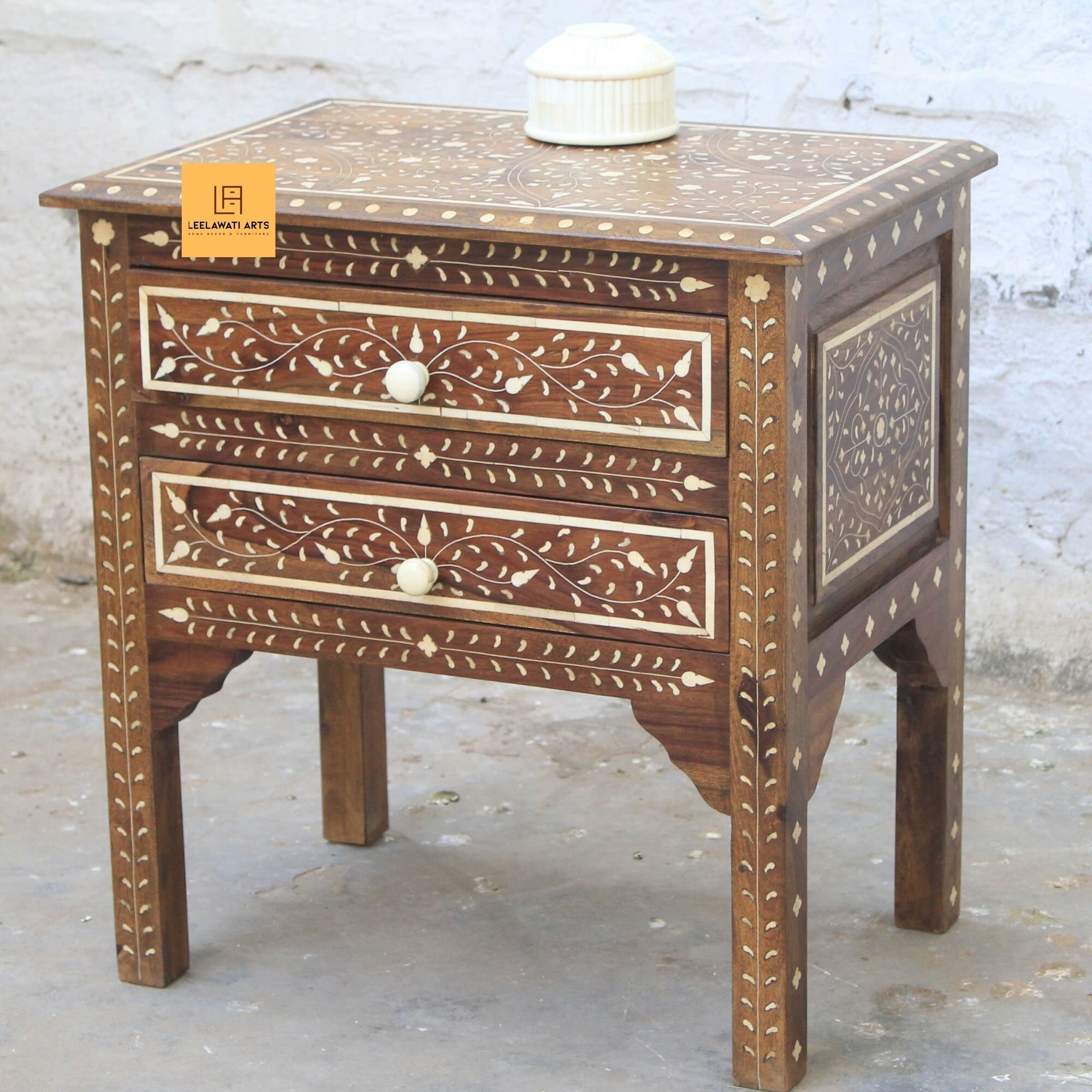 Bone Inlay 2 Drawer Bed Side Table Night Bedside Table - Etsy