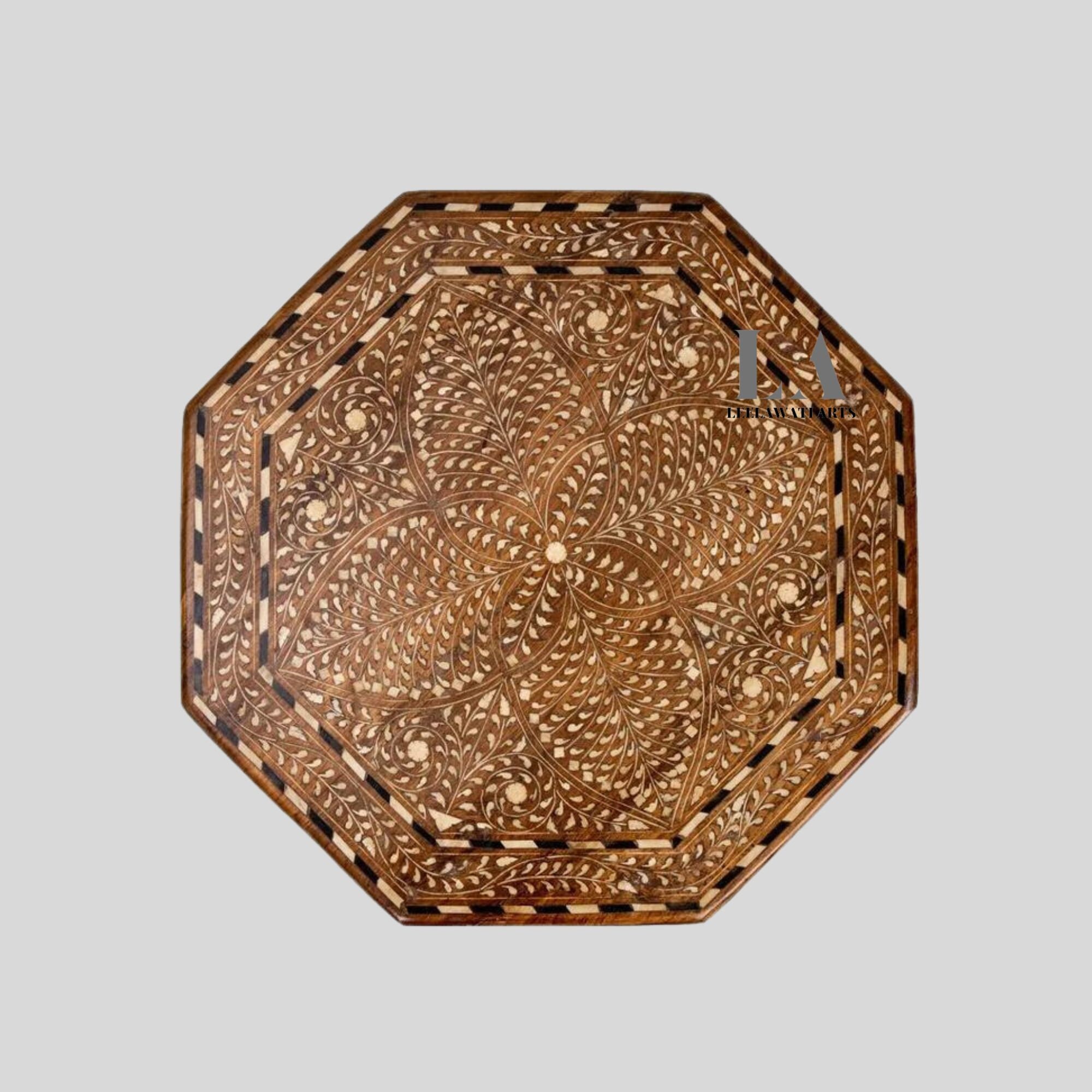 Home Décor Wood Bone Inlay Hexagon Side Table / Coffee Table / Bedside ...
