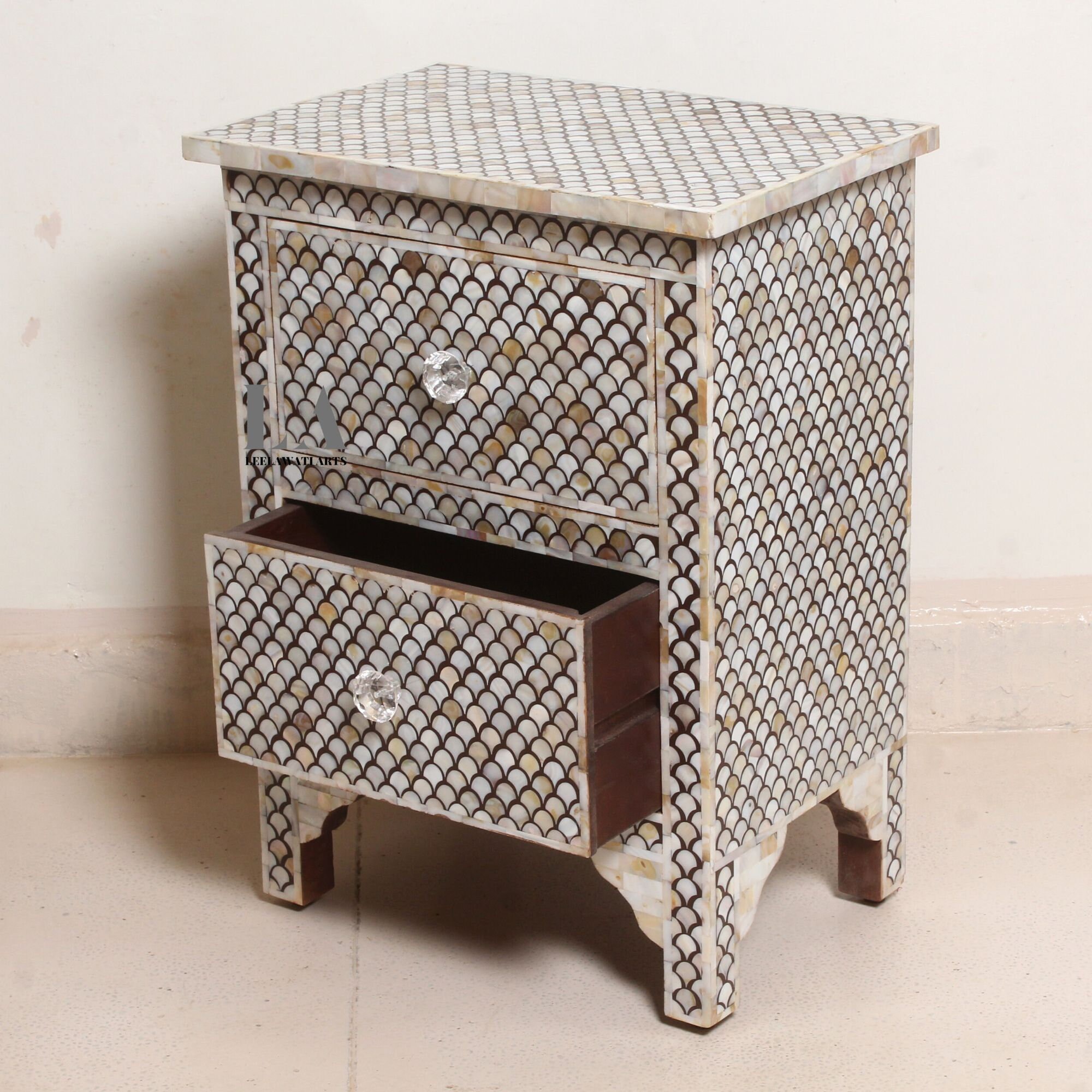 Home Decorative Mother of Pearl Two Drawer Bedside Table Antique ...