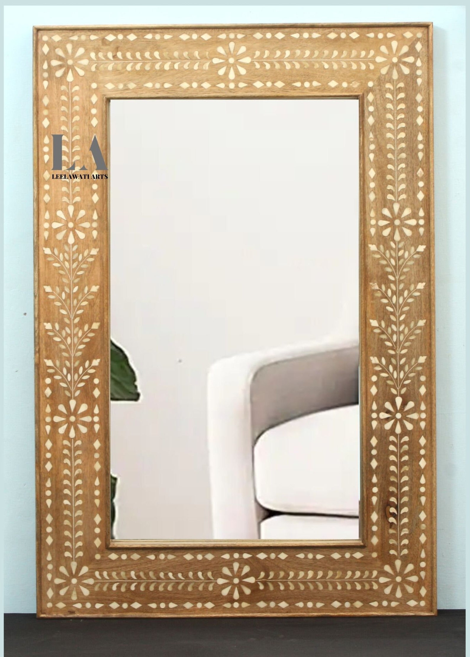 Wood Bone Inlay Mirror Frame Home Décor Wall Hanging Frame Table Top ...