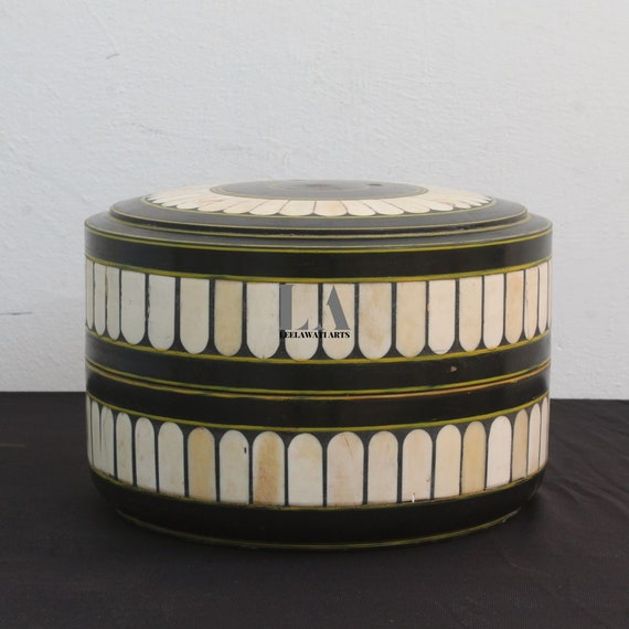 Wooden Bone Inlay Round Storage Box - Etsy