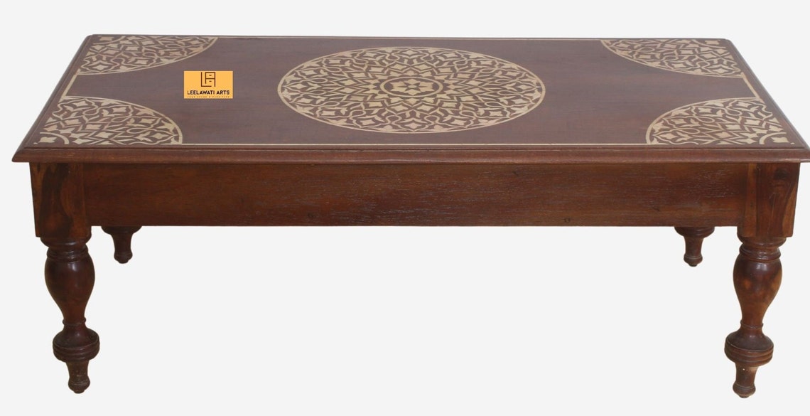 Wood Inlaid Table Wood MOP Inlay Table Antique Canter Table Living Room ...