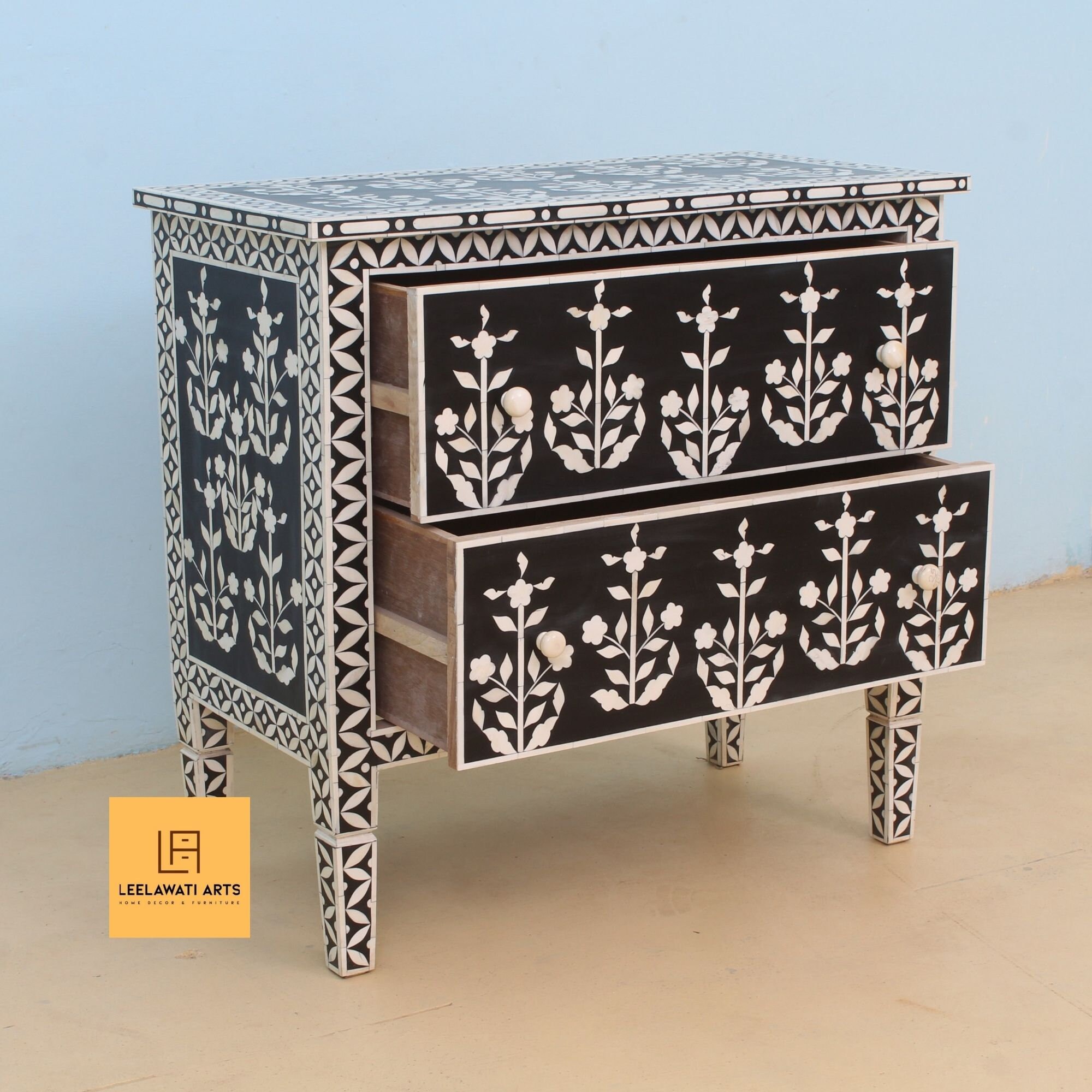 Living Room Bone Inlay Flower Design 2 Drawer Dressers Table - Etsy
