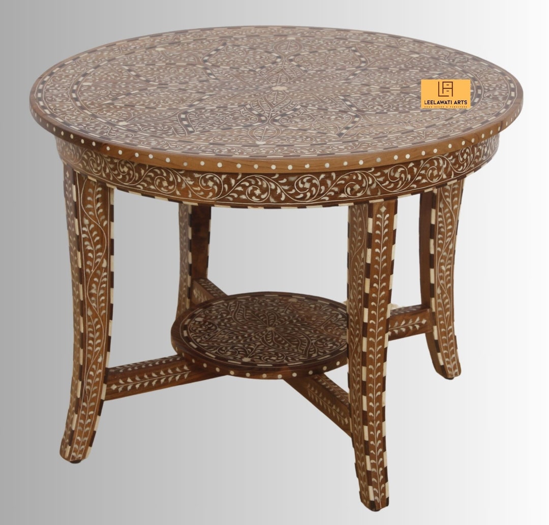 Wood Bone Inlay Round Side Table / Coffee Table / Inlay Coffee Table ...
