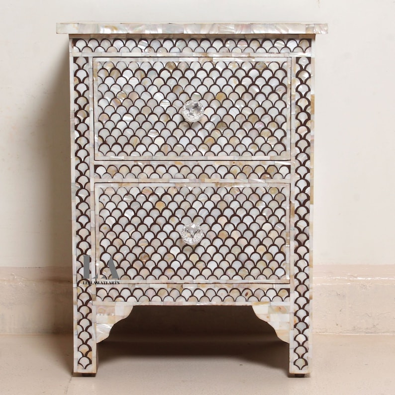 Home Decorative Mother of Pearl Two Drawer Bedside Table Antique ...