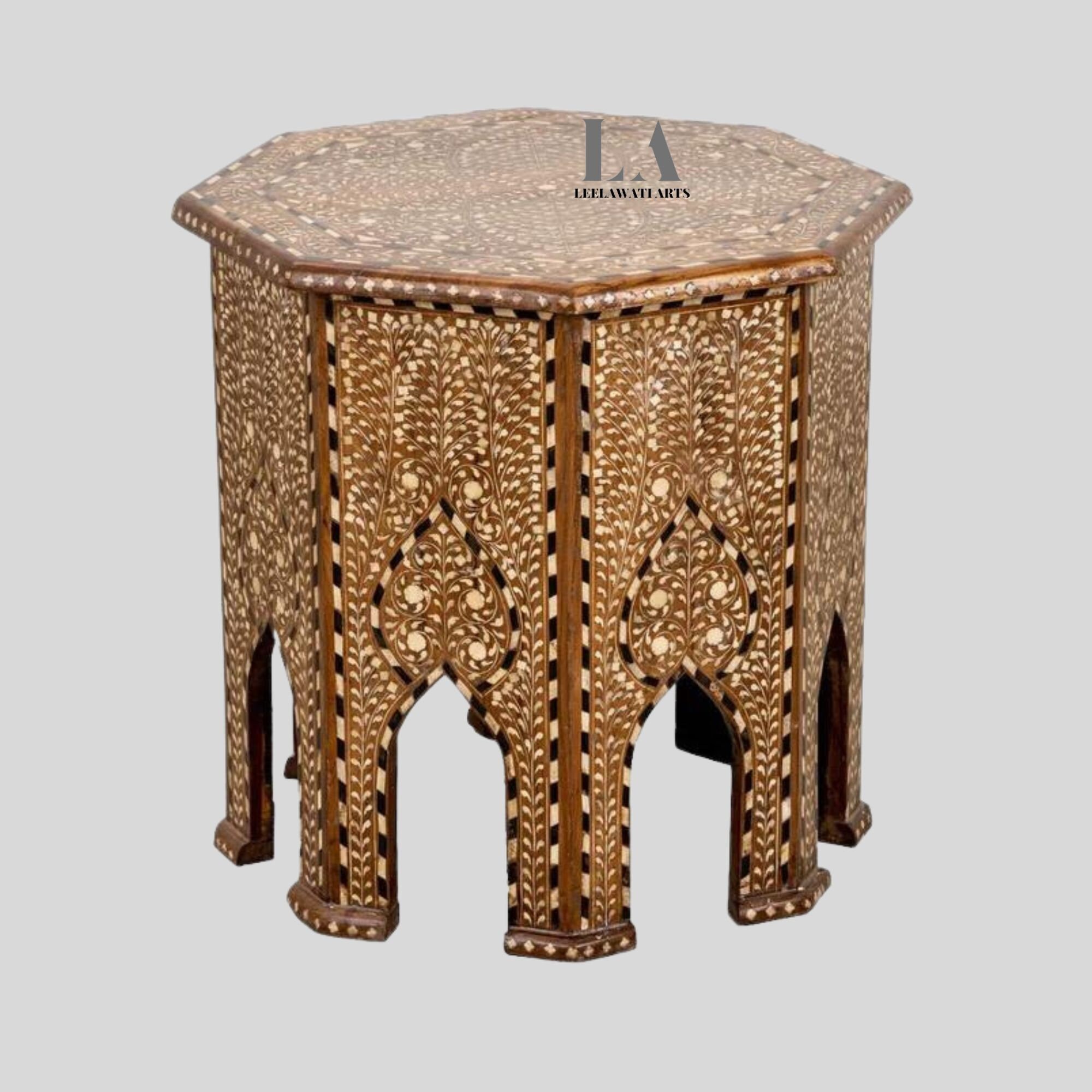 Home Décor Wood Bone Inlay Hexagon Side Table Coffee Table Bedside ...