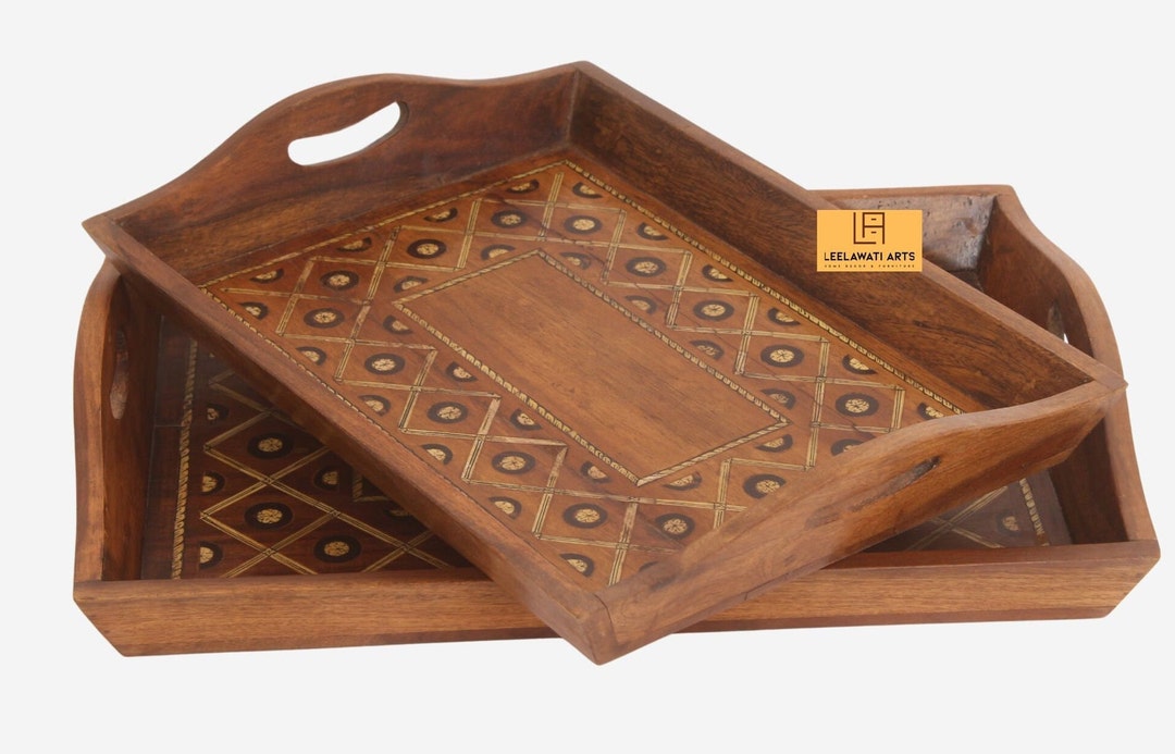 Wood Bone Inlay Tray | Home Décor Serving Tray | Kitchen Tray Dining ...