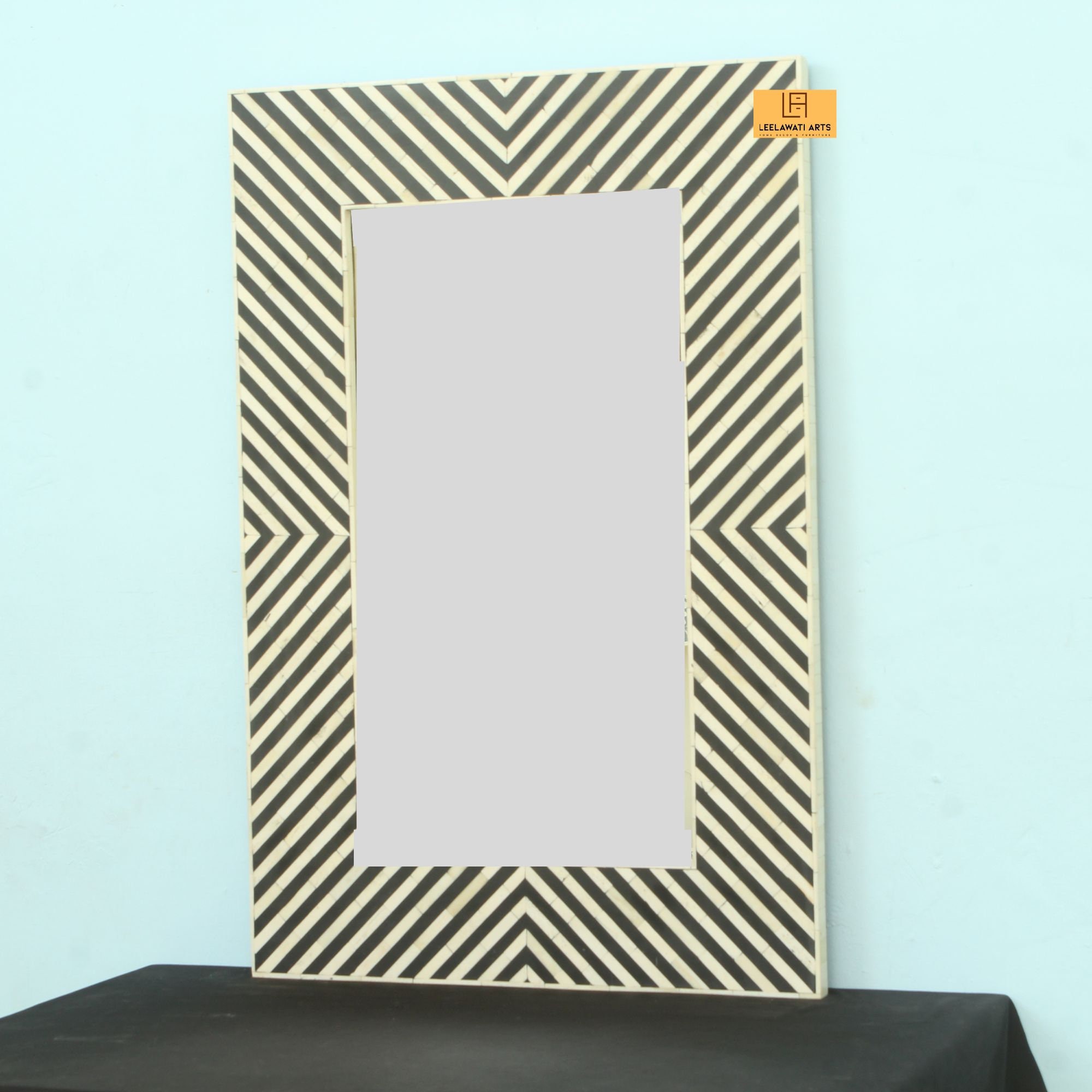 Home Decorative Bone Inlay Line Design Black and White Mirror Frame and ...