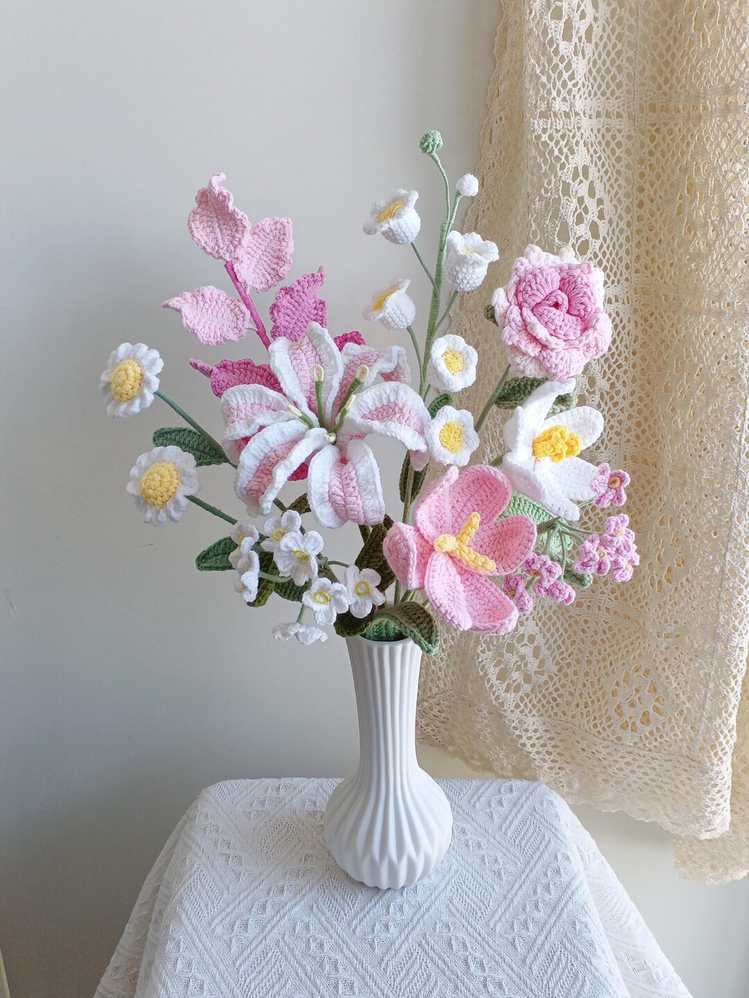 Crochet Lily Rose Bouquet, Crochet Lily Bouquet Flowers, Valentines Day ...