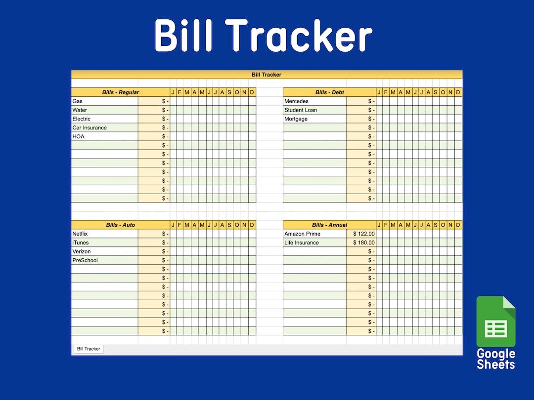 Bill Tracker, Digital Bill Tracker Spreadsheet, Google Sheets Bill Tracker - Etsy