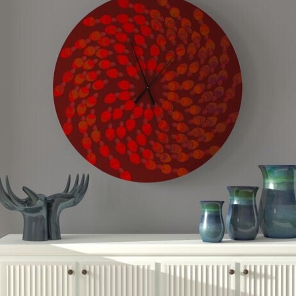 Red Wall Clock - Etsy