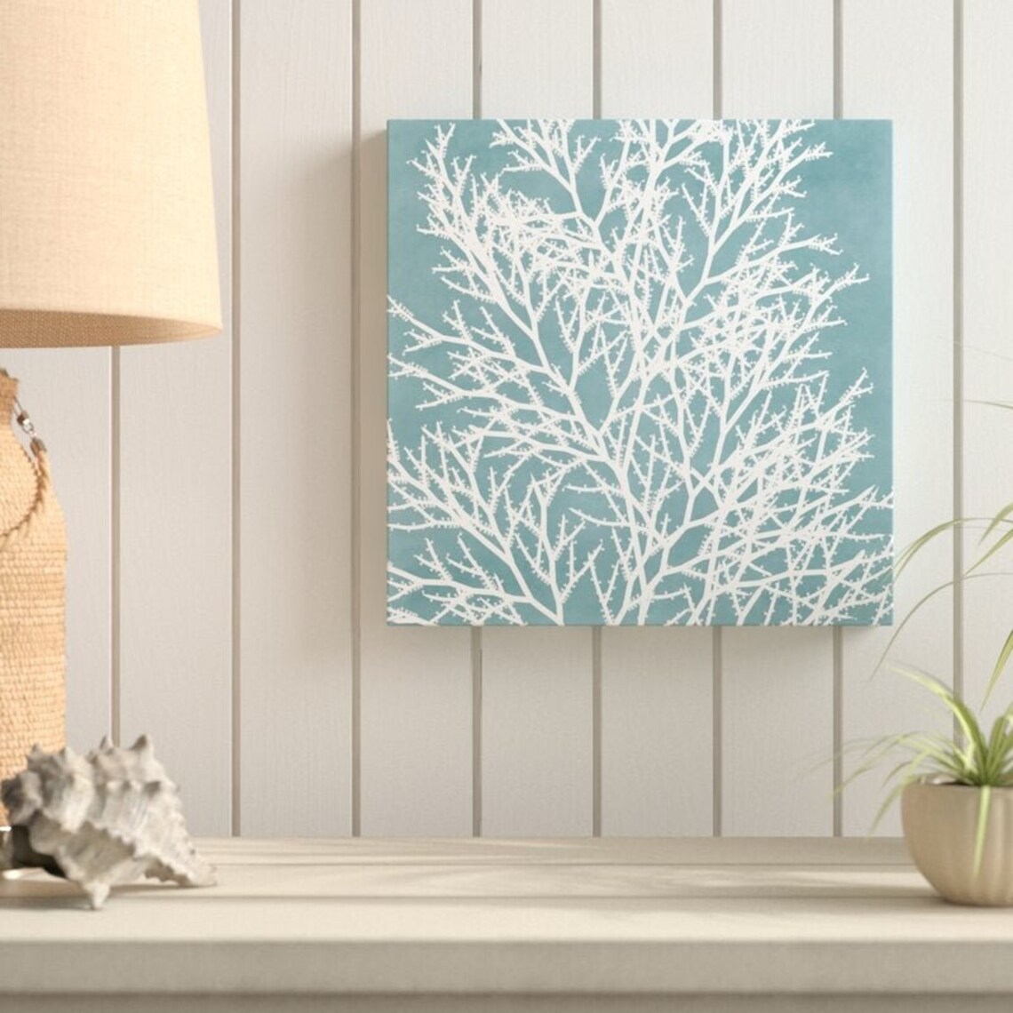 Blue Sea Leaves Nautical Ocean Modern Graphic Art Print on | Etsy