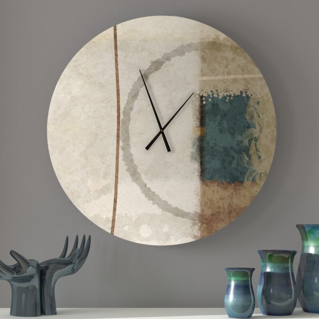 Vigorous Executive Wall Clock Oversized Beige Abstract Fine Art Clock ...
