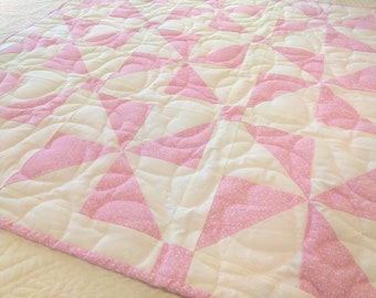 Handmade Quilted Pinwheel Baby Quilt in Burgundy, Pink & White - Etsy