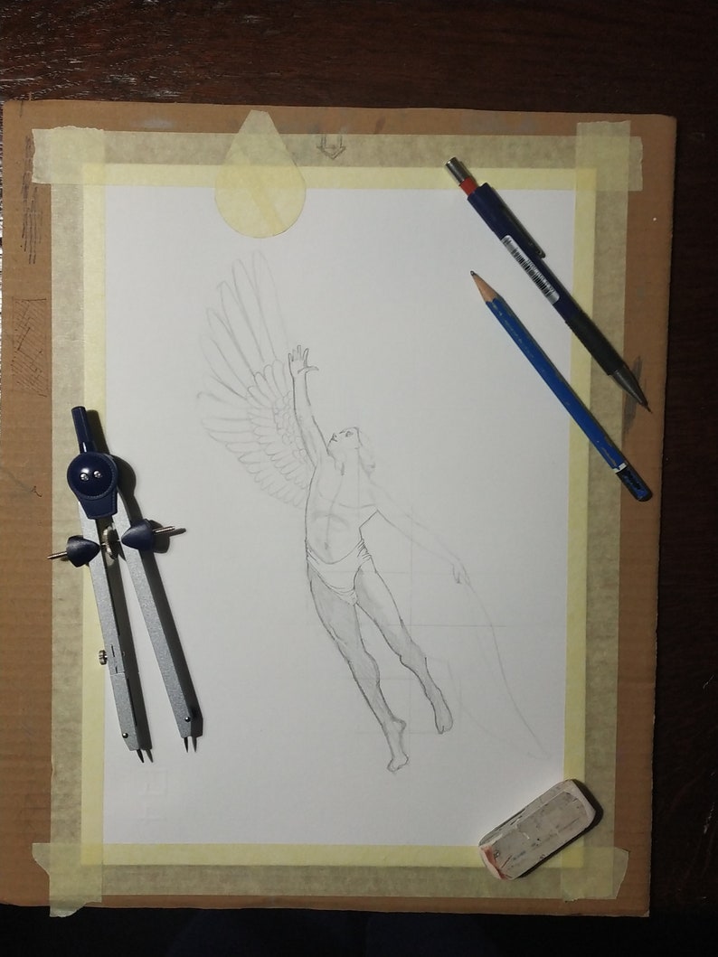 Icarus Rise - Pencil Illustration Print - Etsy