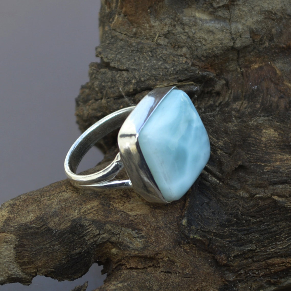 Dominican Larimar Ring, Pectolite Larimar Gemstone Ring, Cushion ...