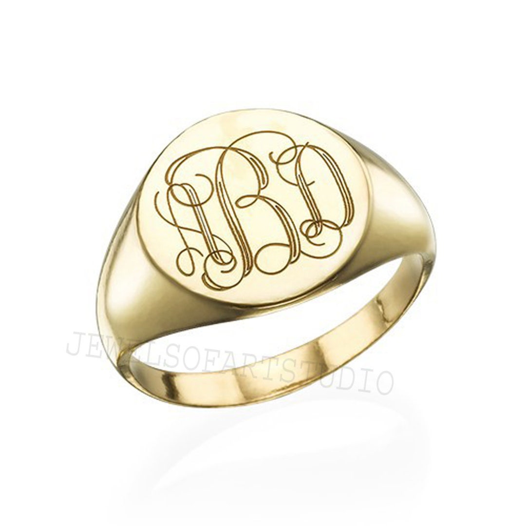 Gold Monogram Ring, Personalized Engraved Rings, Monogram Signet Ring ...