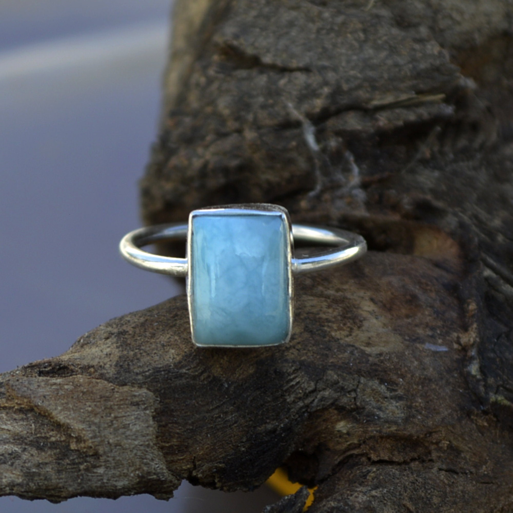 Amazing Larimar Ring, Pectolite Larimar Gemstone Ring, Cushion Larimar ...