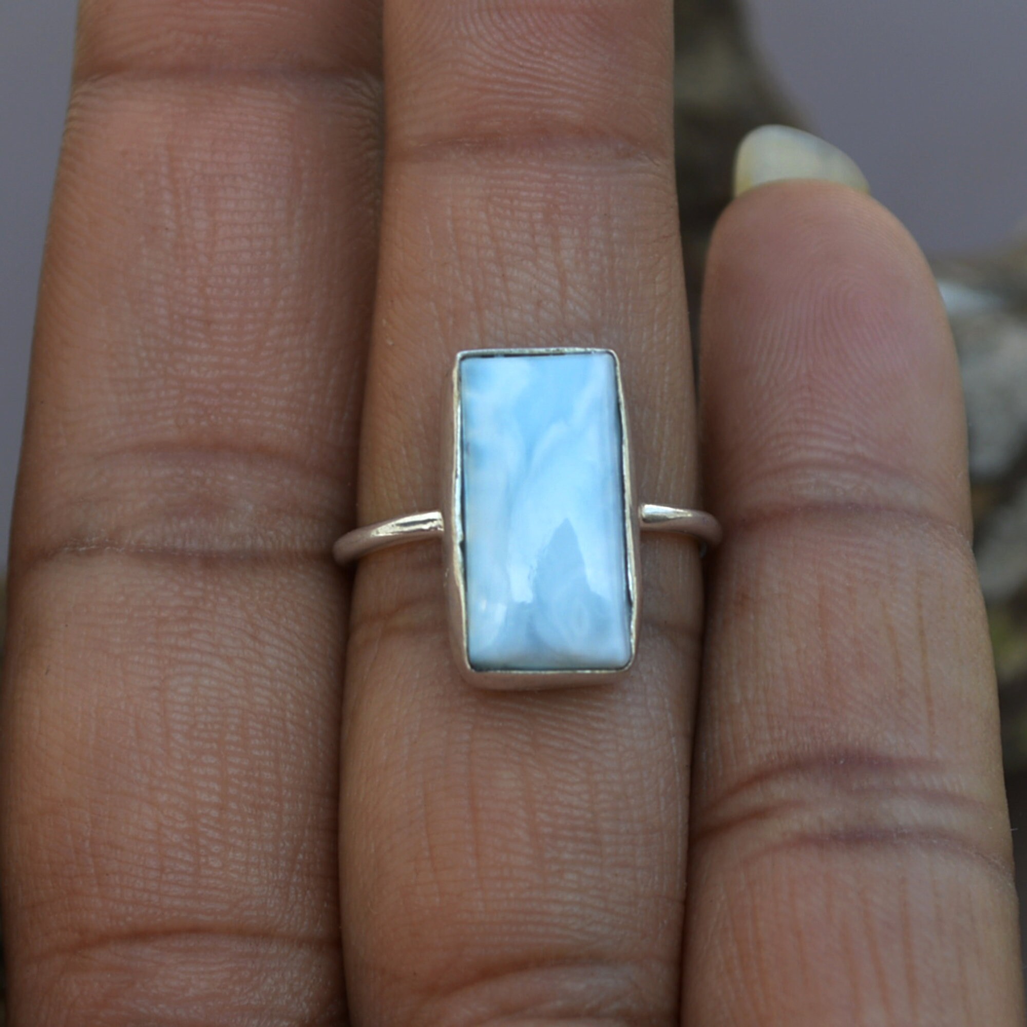 Natural Larimar Ring Pectolite Larimar Gemstone Ring Cushion - Etsy UK