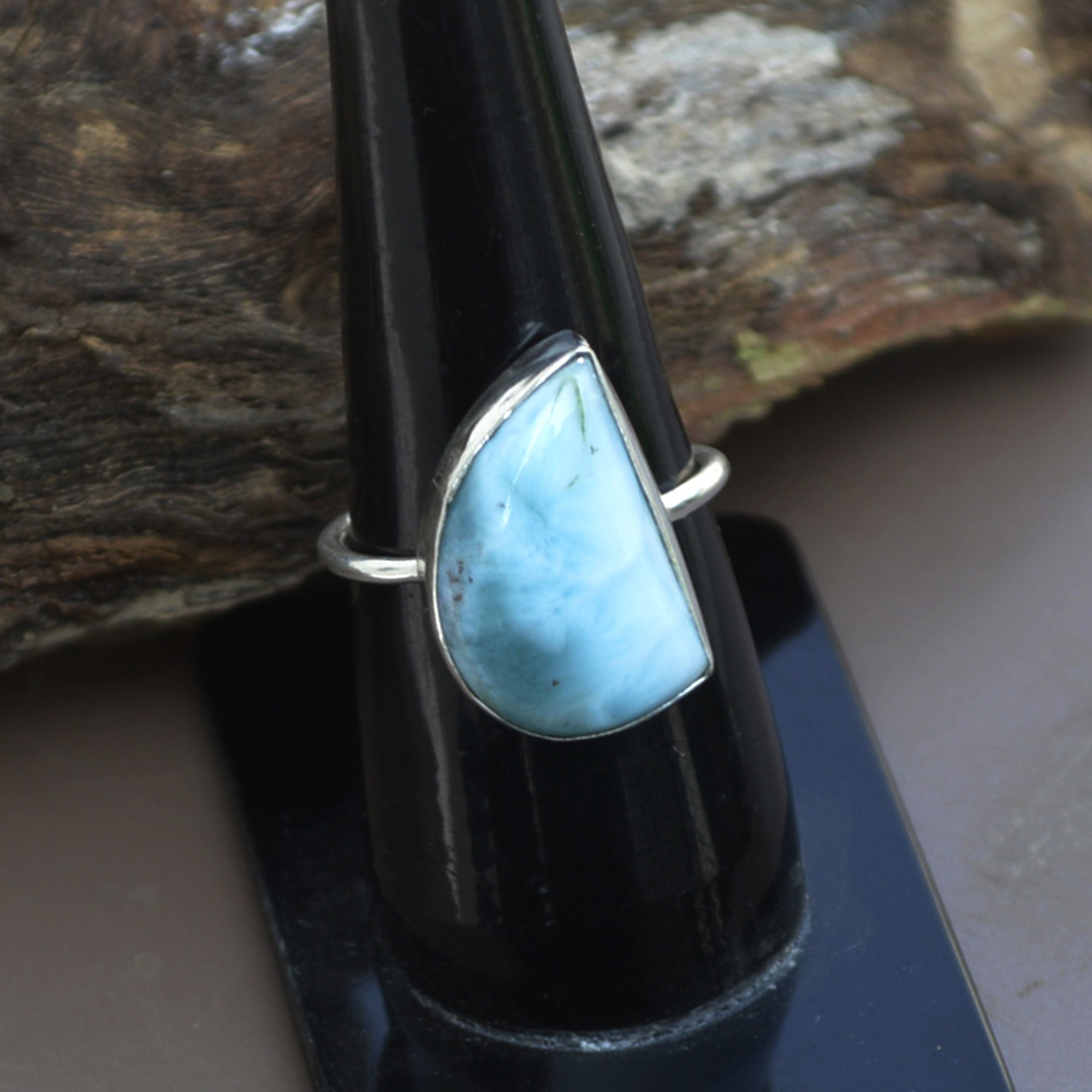 Anillo Larimar Anillo Larimar Azul Anillo de Plata de Ley | Etsy