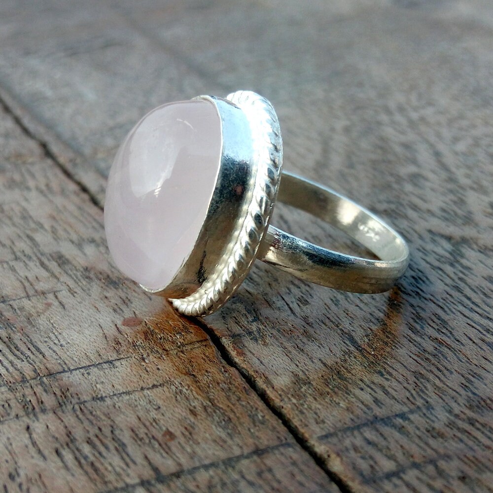 Genuine Rose Quartz Gemstone 925 Sterling Silver Ring, Artisan Handmade ...