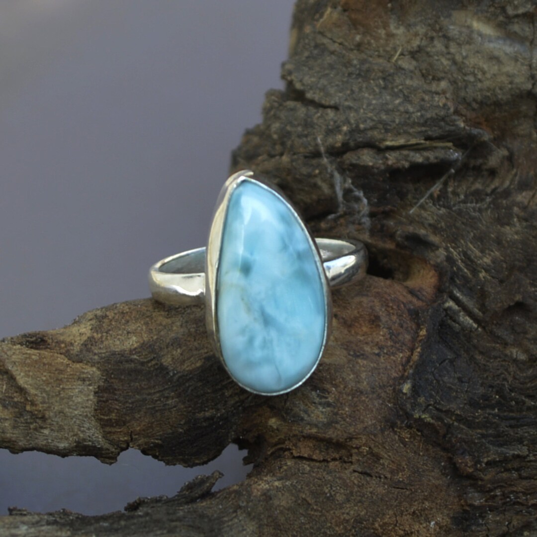 Natural Larimar Ring, Pectolite Larimar Gemstone Ring, Teardrop Larimar ...