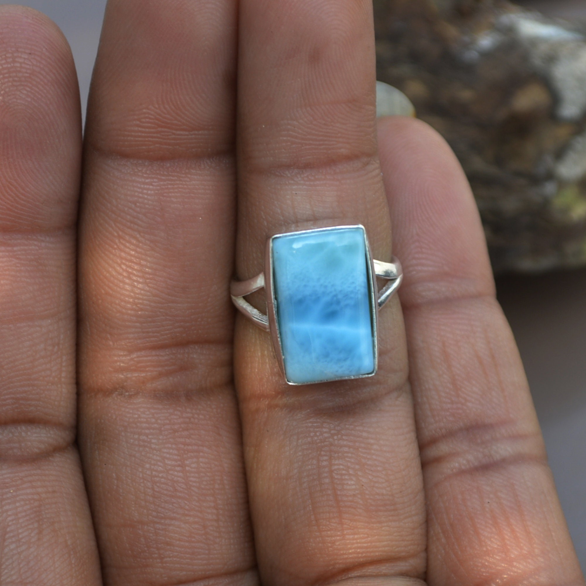 Anillo Larimar dominicano, Anillo de piedra preciosa Larimar pectolita ...