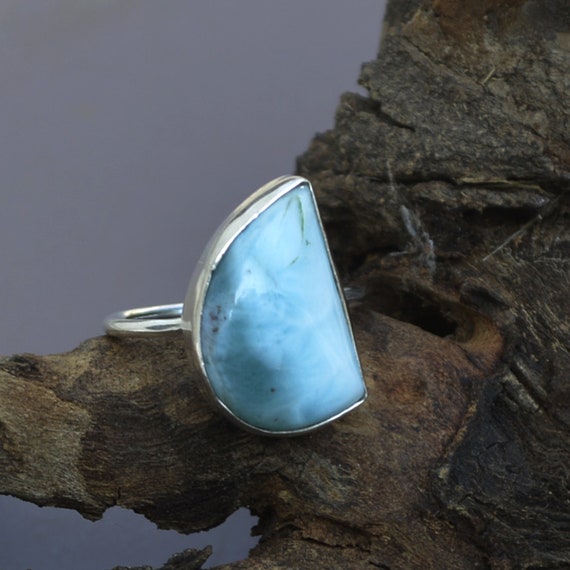 Anillo Larimar Anillo Larimar Azul Anillo de Plata de Ley | Etsy