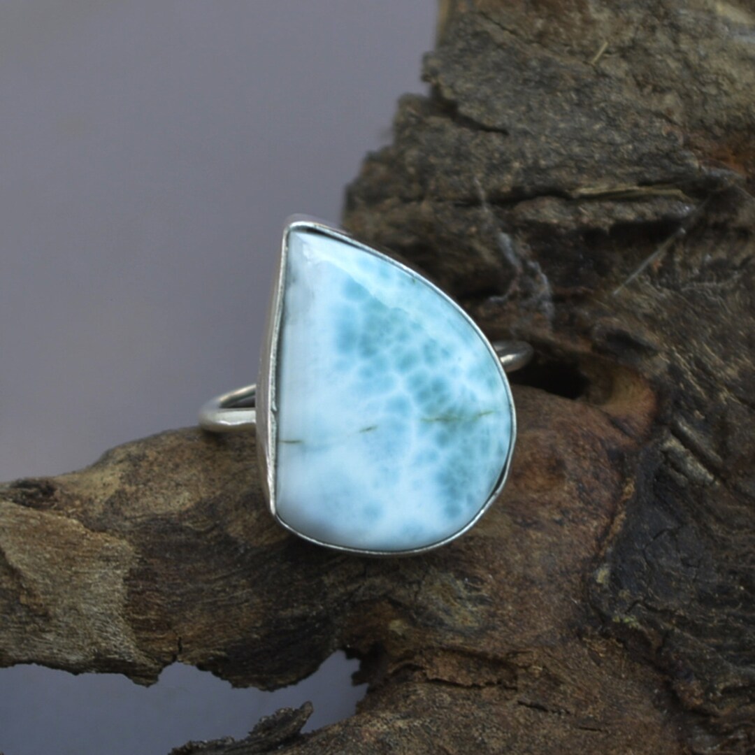 Anillo raro de Larimar, anillo de piedra preciosa de pectolita Larimar ...