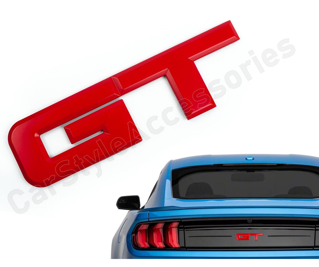 Red Gt Emblem Ford Mustang Rear Badge Metal 3D Sticker Black Matte or ...