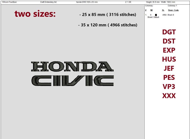 Set of Honda Machine Embroidery Designs. - Etsy
