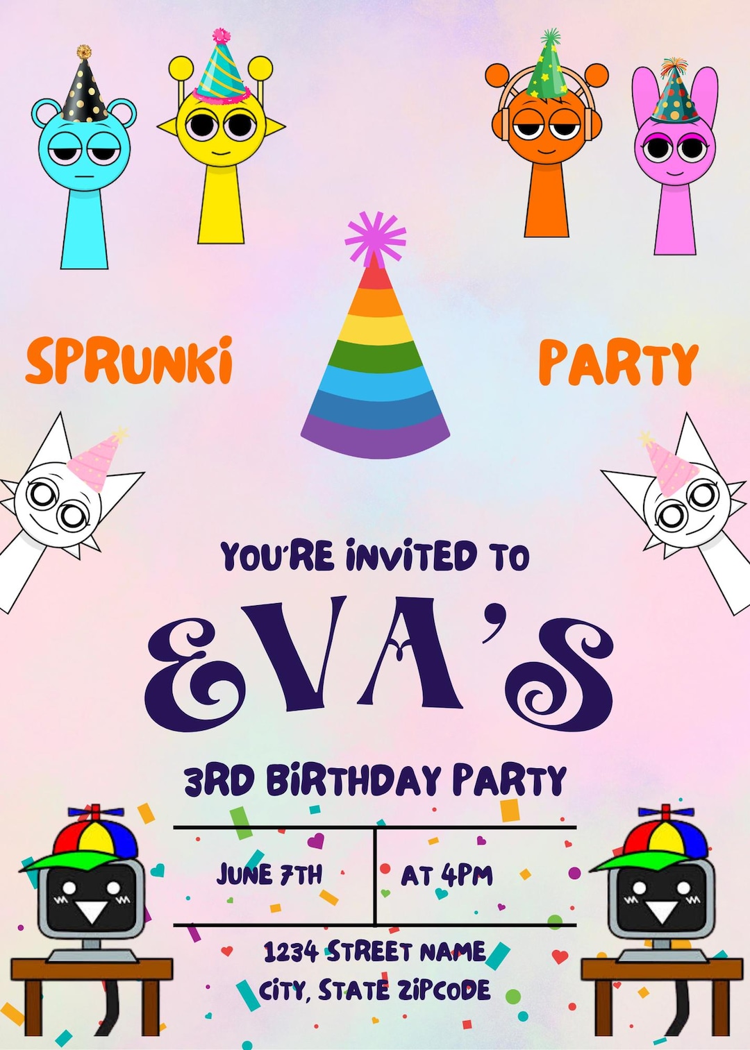 Sprunki Birthday Invitation Card - Etsy