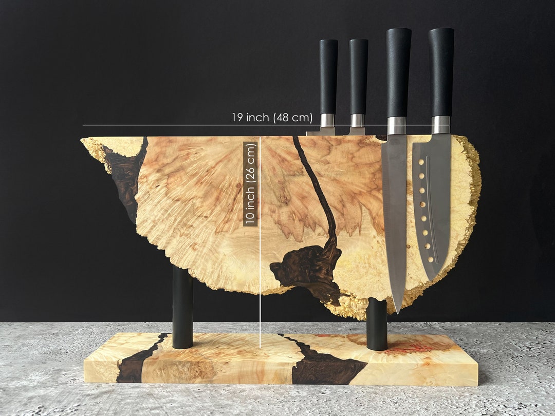 Magnetic Knife Holder Stand,burl Wood Live Edge Knife Block,magnetic ...