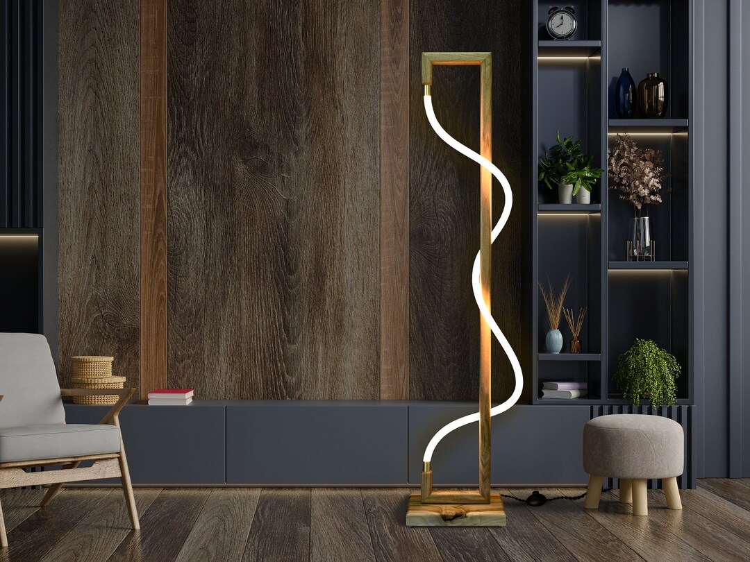 Modern Wood Floor Lamp,wood Arc Floor Lamp,industrial Rustic ...