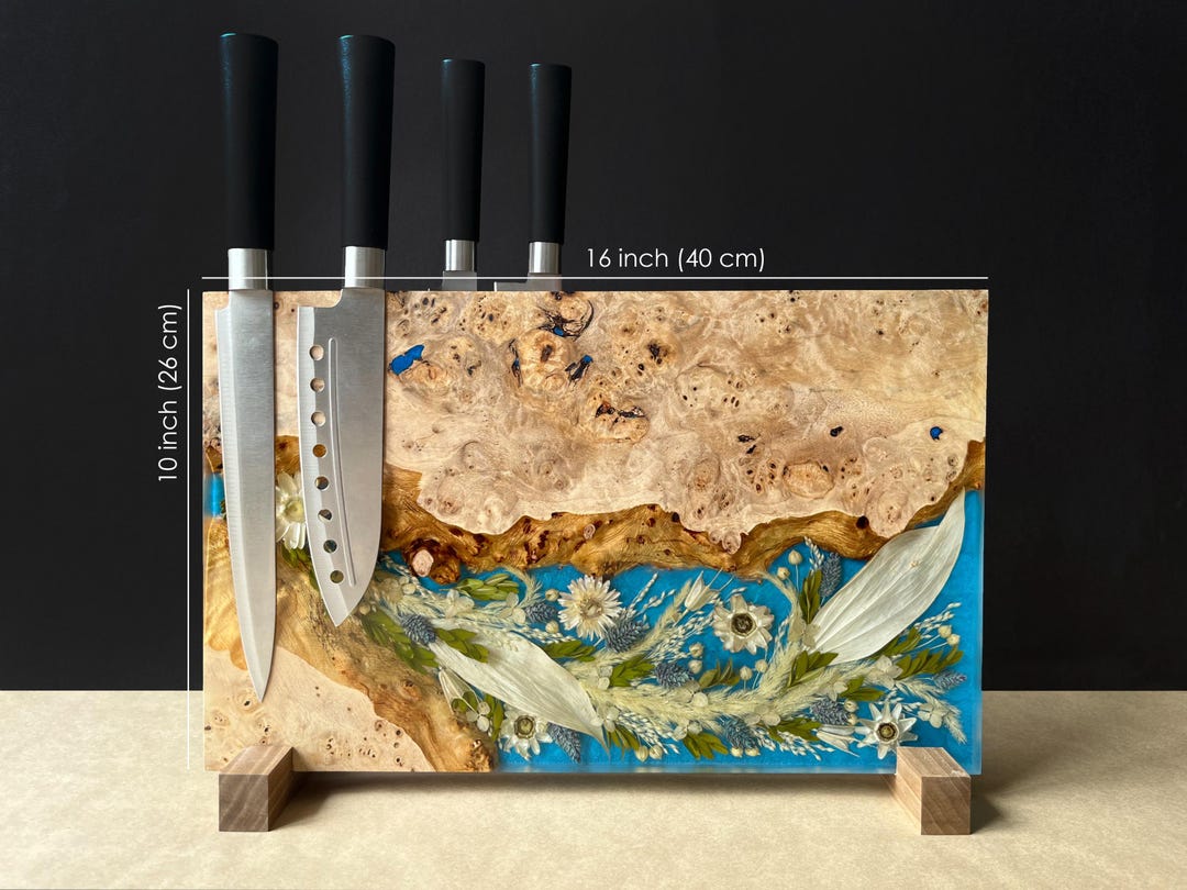 Magnetic Knife Block Countertop,hardwood Knife Stand,wood Epoxy Resin ...