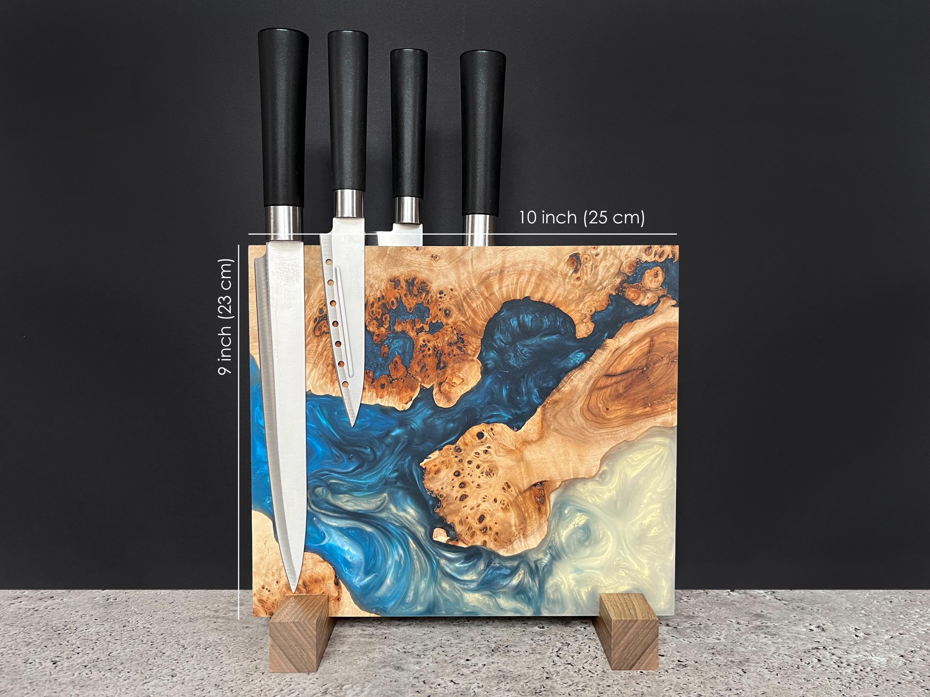 Magnetic Knife Block Countertop,hardwood Knife Stand,wood Epoxy Resin ...