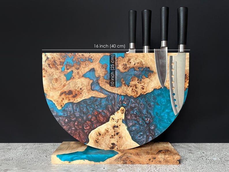 Magnetic Knife Block Countertop,hardwood Knife Stand,wood Epoxy Resin ...
