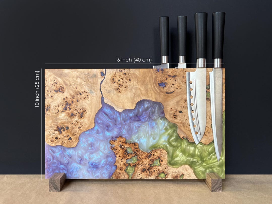 Magnetic Knife Block Countertop,hardwood Knife Stand,wood Epoxy Resin ...