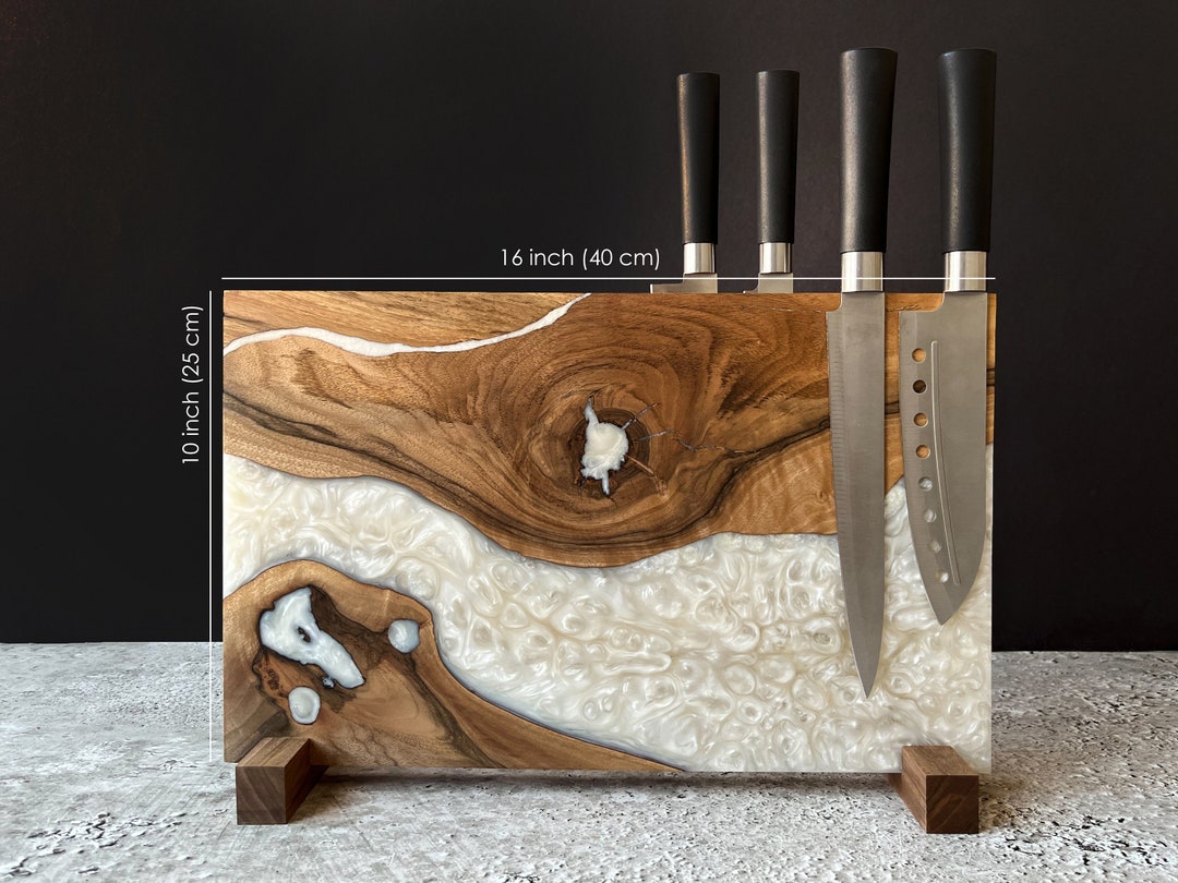 Magnetic Knife Block Countertop,hardwood Knife Stand,wood Epoxy Resin ...
