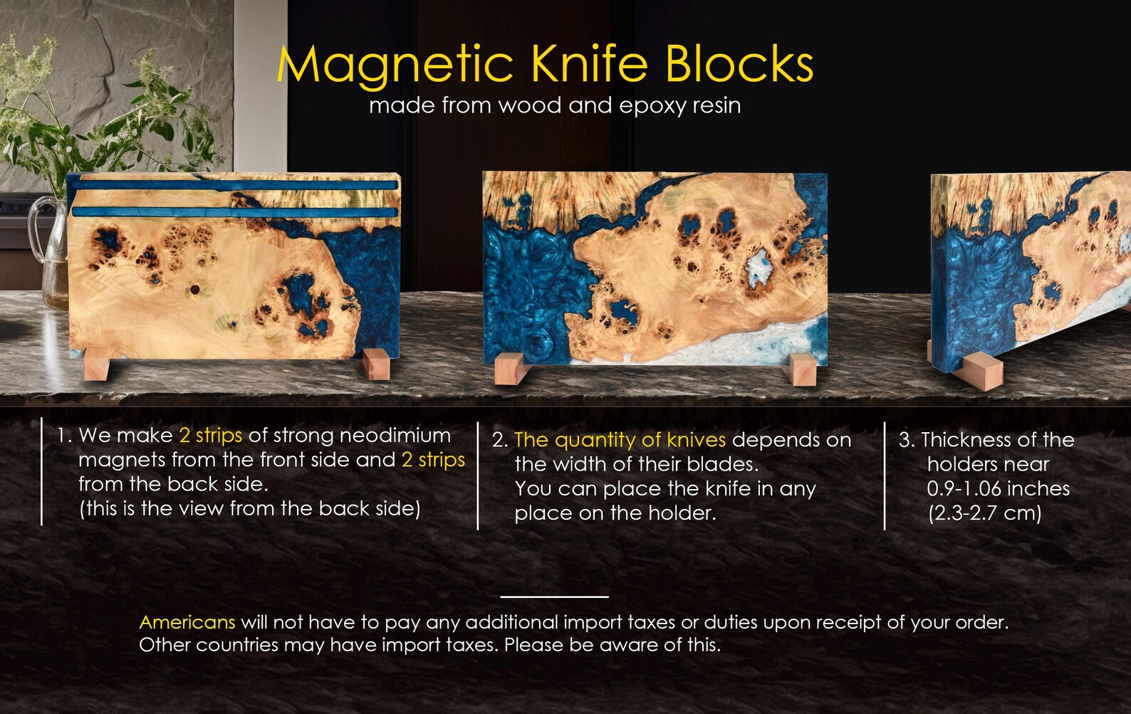 Magnetic Knife Holder Countertop,wooden Knife Block,epoxy Resin Wood ...