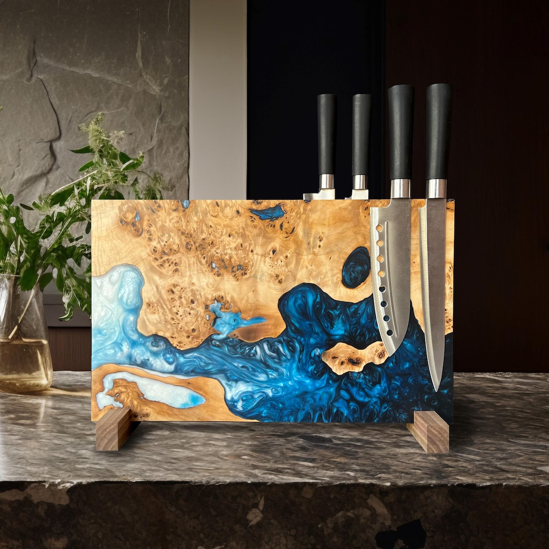 Countertop Magnetic Knife Holder,wooden Knife Block,epoxy Resin Wood ...