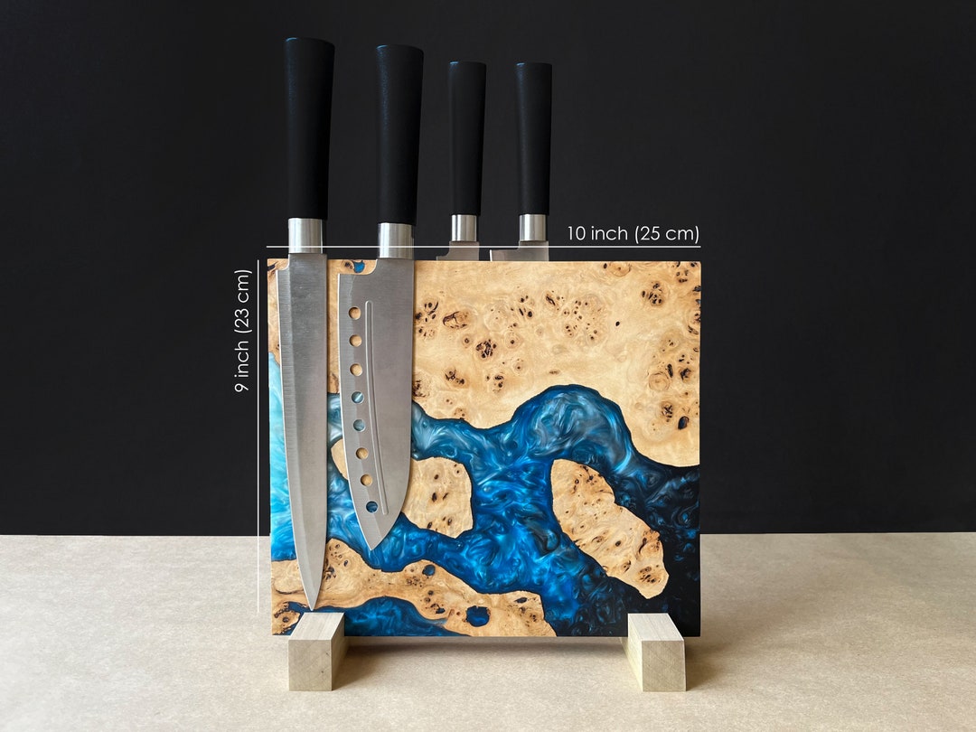 Magnetic Knife Block Wood Epoxy Resin Waves,magnetic Knife Rack,wooden ...